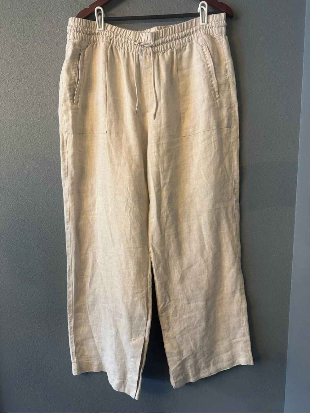 Athleta | Pants & Jumpsuits | Athleta Light Beige Wideleg Drawstring ...